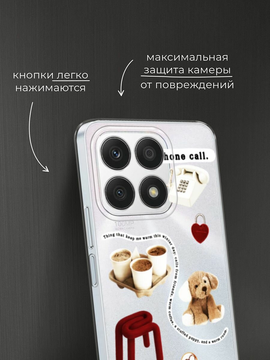 Чехол на Honor X8A / Хонор X8A с принтом "Phone call", прозрачный — фото 1
