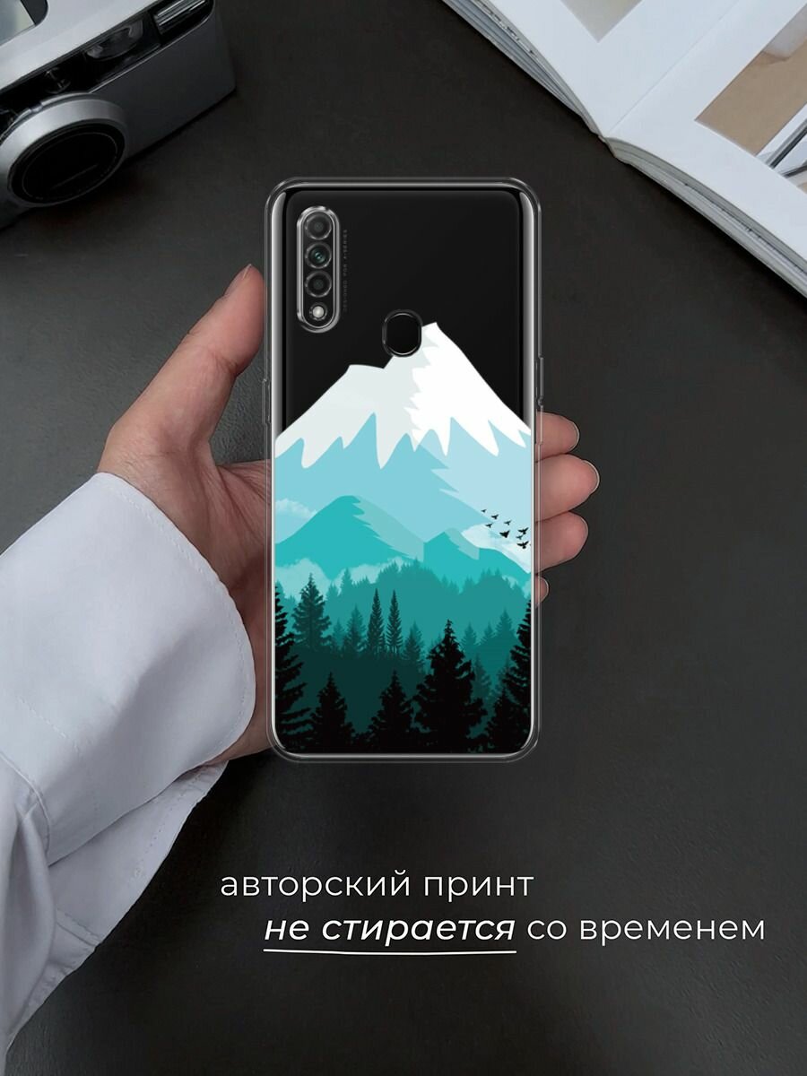 Чехол на Oppo A31 / Оппо А31 с принтом "Синяя снежная гора", прозрачный — фото 1