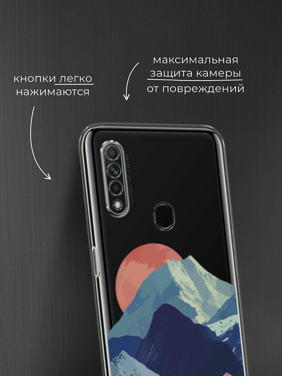 Чехол на Oppo A31 / Оппо А31 с принтом "Закат в снежных горах", прозрачный — фото 1