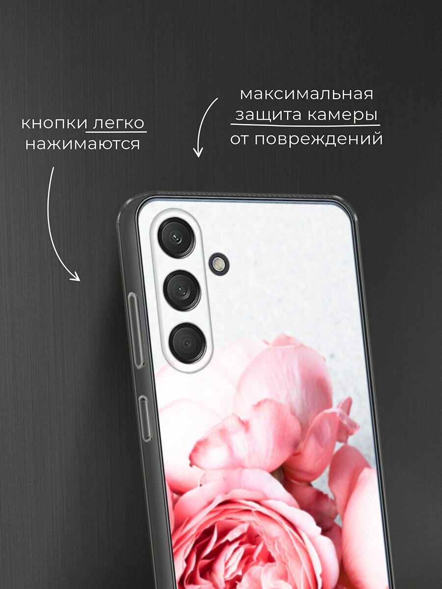 Чехол на Samsung Galaxy M55 / Самсунг M55 с принтом "Пионы на белом" — фото 1