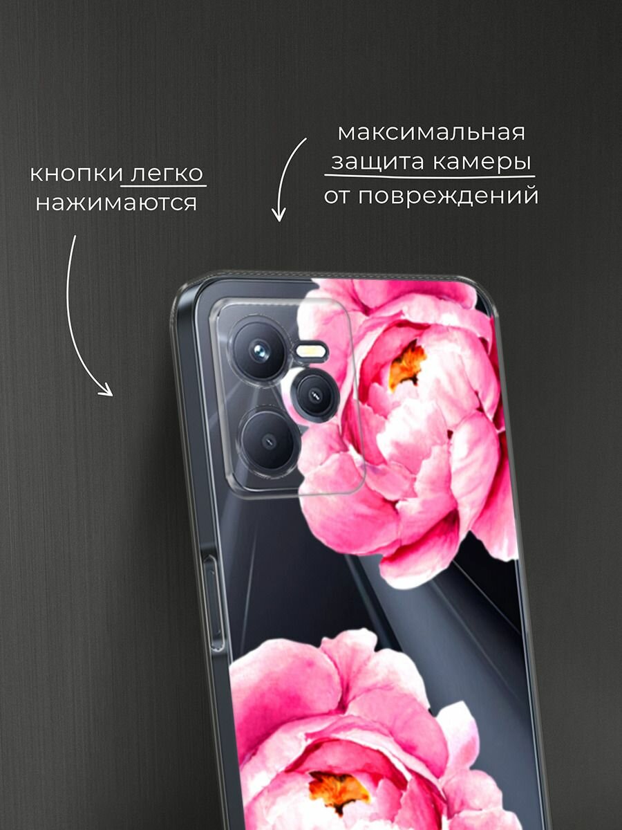 Чехол на Realme C35 / Реалми C35 с принтом "Open peonies", прозрачный — фото 1