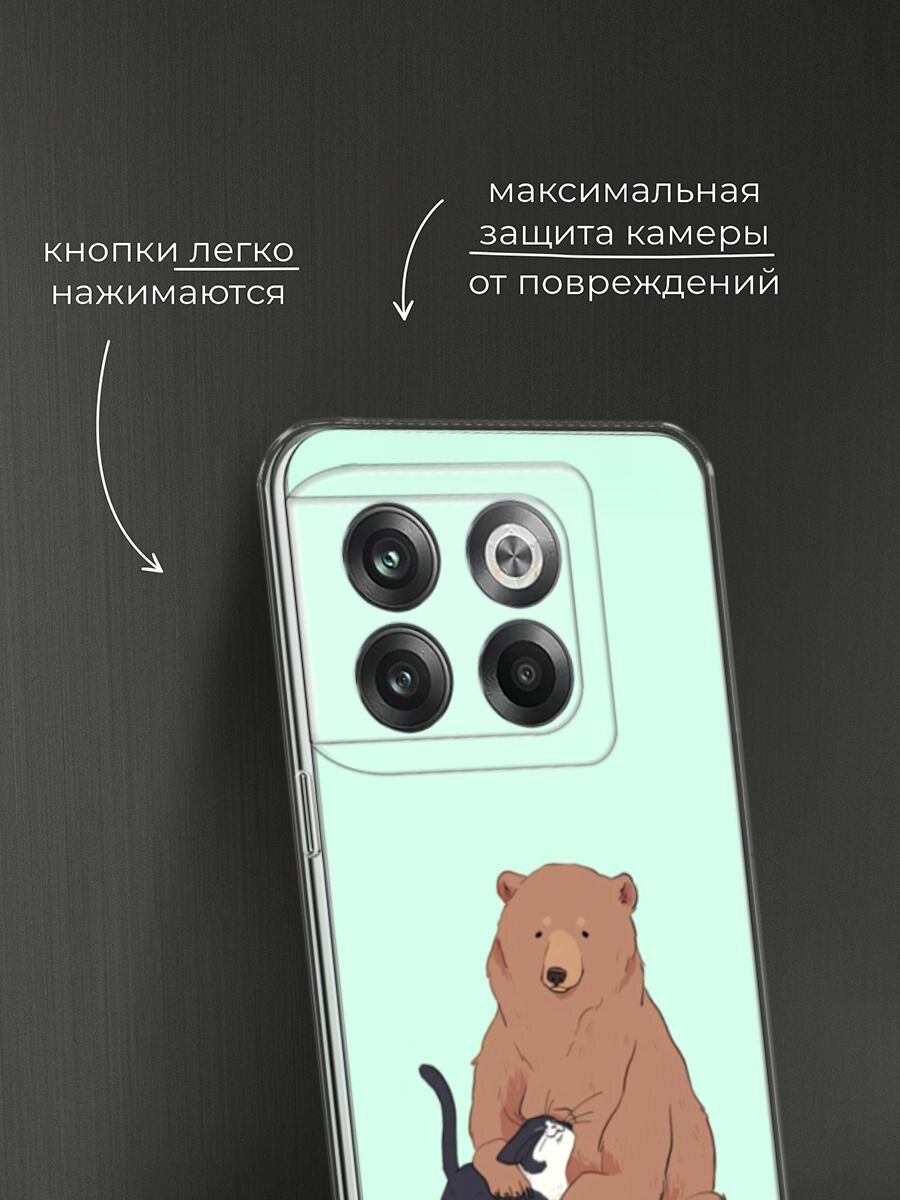 Чехол на OnePlus 10T / Ван плюс 10T с принтом "Медведь и кошка дружба" — фото 1