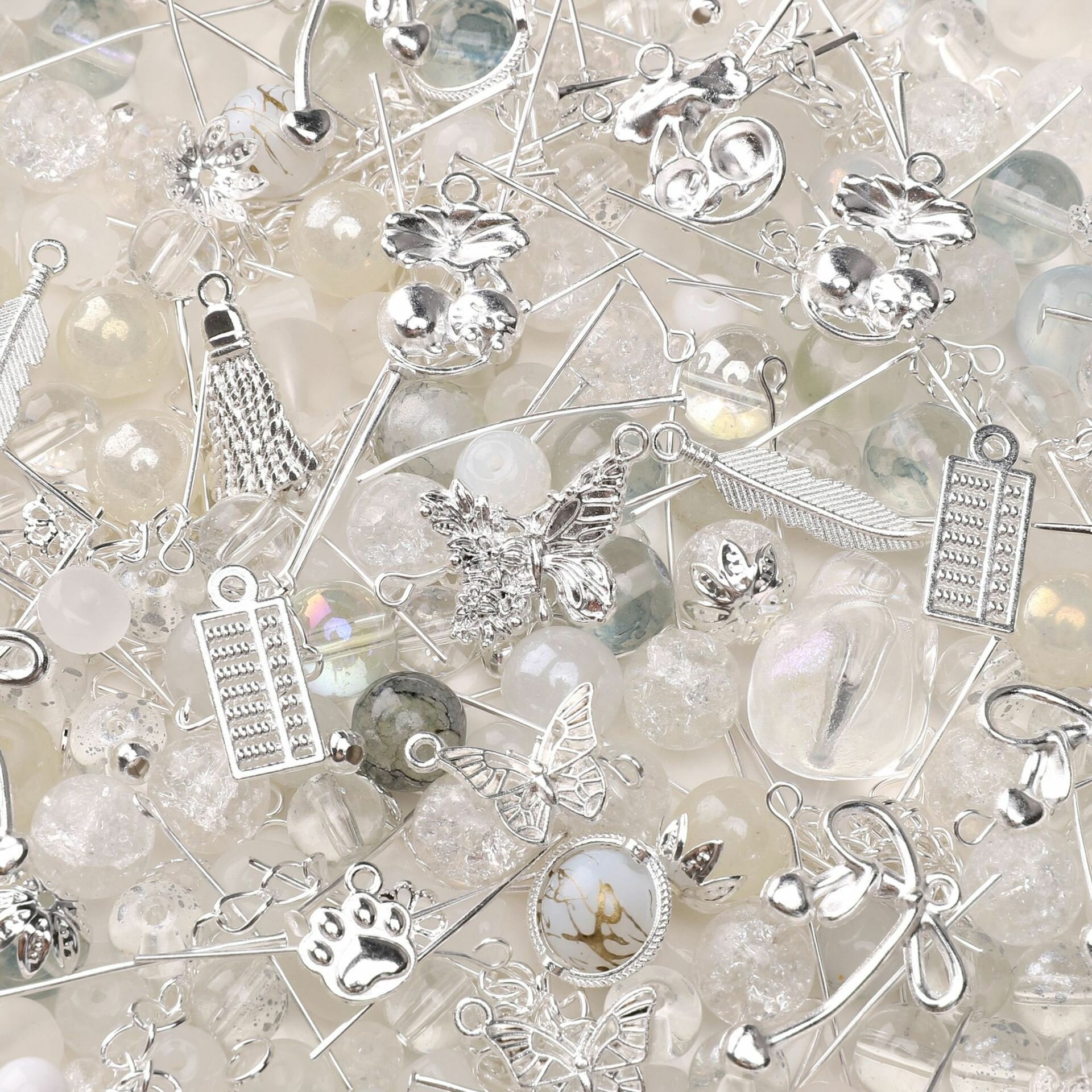 Смешанные цветные стеклянные бусины, аксессуары из сплава, золотые и серебряные смешанные материалы, набор бусин, ручная работа, DIY браслет, ожерелье, подвеска