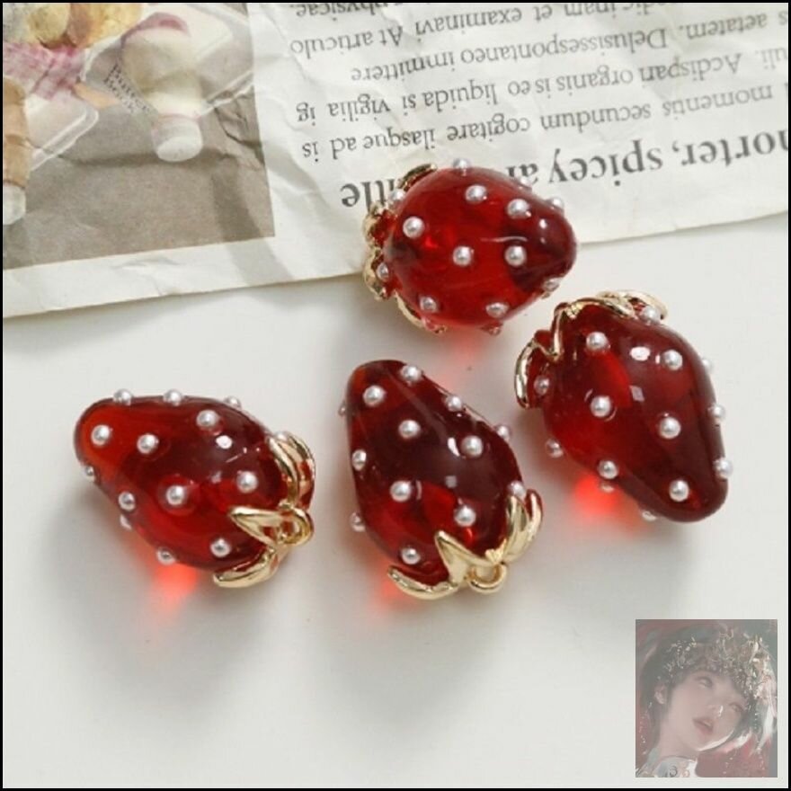 Подвески из клубничных бусин из смолы, для ожерелья и сережек своими руками, Аксессуары для изготовления ювелирных изделий