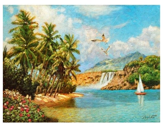 Картина стразами Остров Сокровищ (алмазная мозаика) 30х40 см, "Солнце южного моря", без подрамника