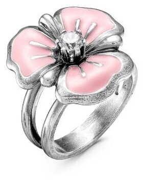 Кольцо, серебро, 925 проба, оксидирование, фианит, эмаль