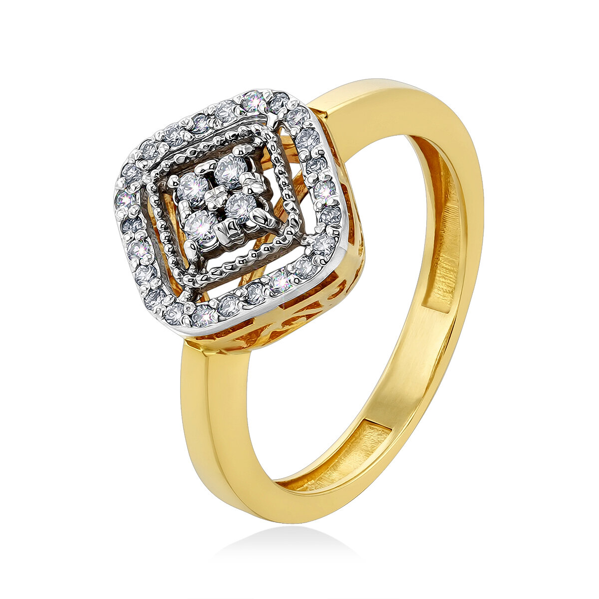 Кольцо, желтое, комбинированное, белое золото, 585 проба, золочение, родирование, бриллиант
