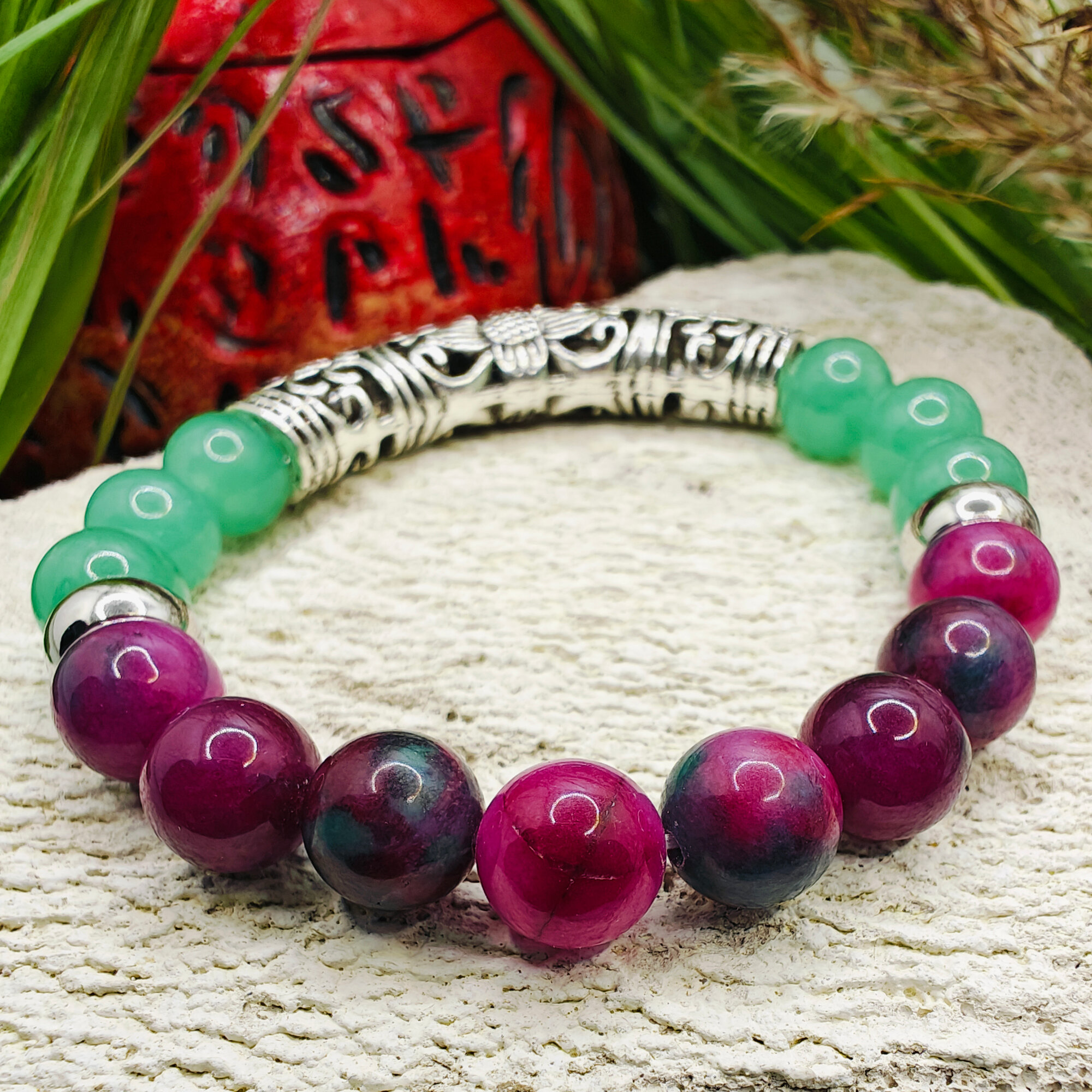 Браслет, нефрит, турмалин