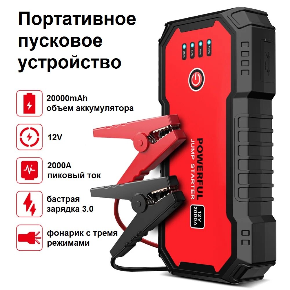 Портативное пусковое устройство 20000mAh, 2000А SM-1472