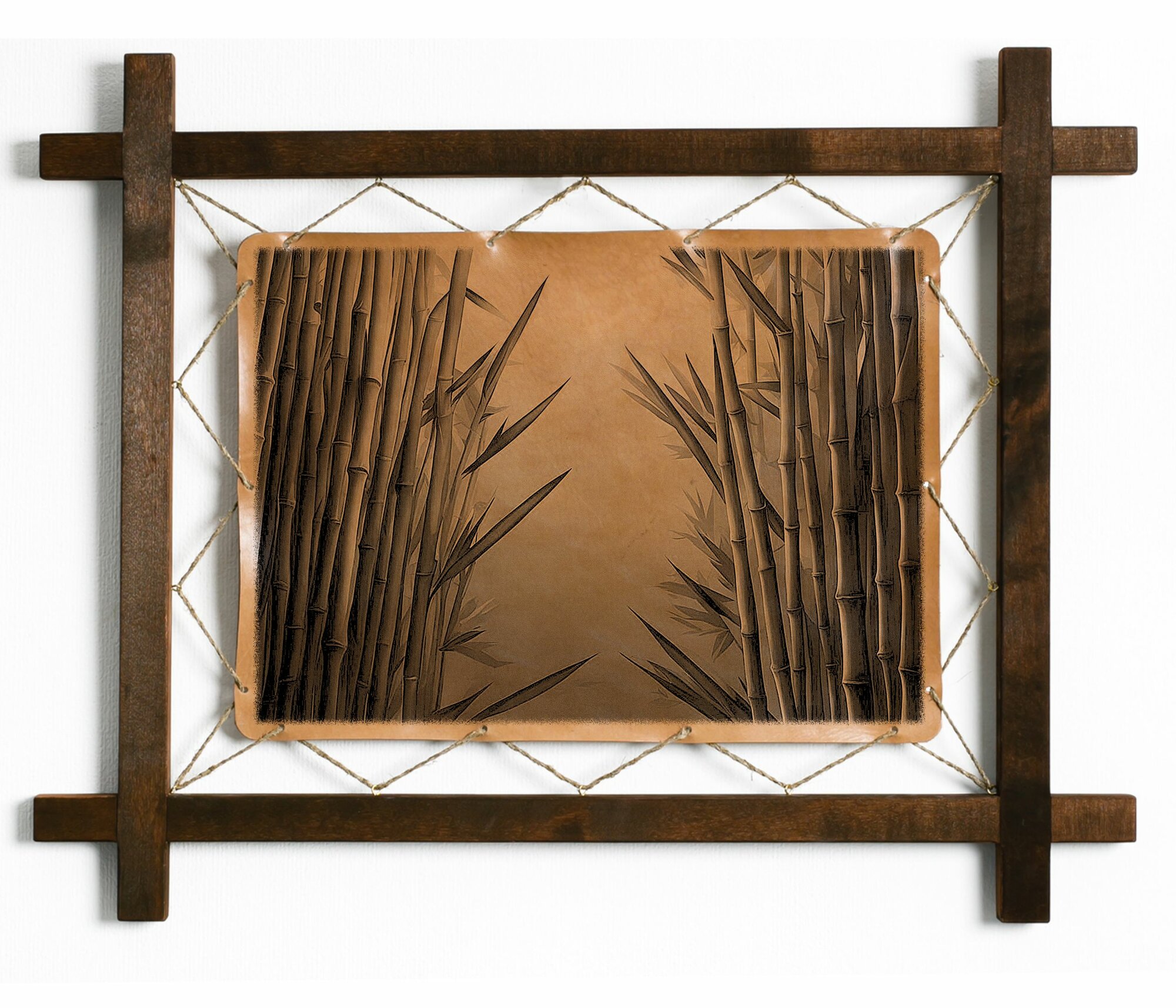 Интерьерная картина из натуральной кожи "Бамбук №3", декоративное настенное панно в деревянной раме, BoomGift