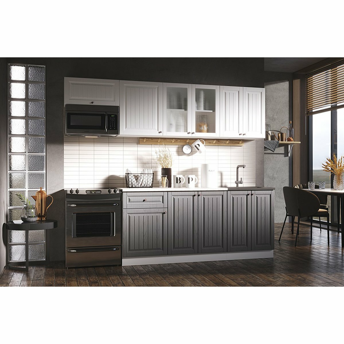 Кухня " Хозяюшка " 2,4 метра цвет фасадов акация белая-трюфель , ЛДСП, МДФ