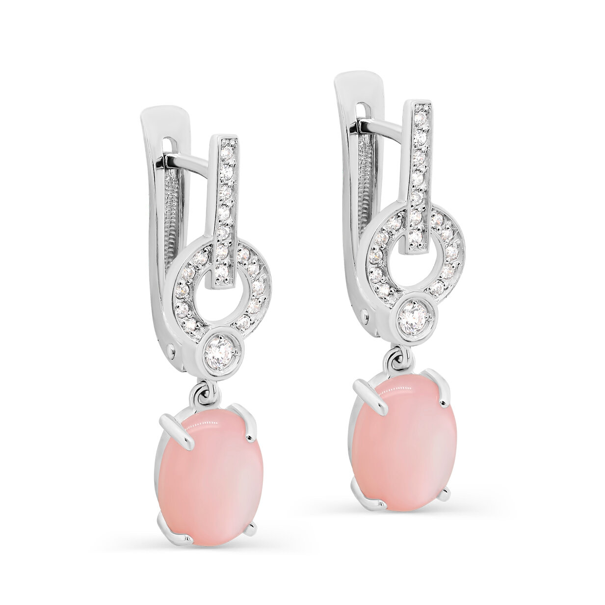 Серьги с подвесками, серебро, 925 проба, родирование, фианит