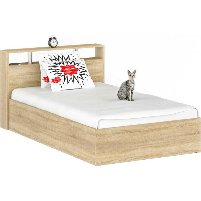 Кровать Камелия 120х200 цвет дуб сонома с основанием, с полочкой, без матраса, без ящиков