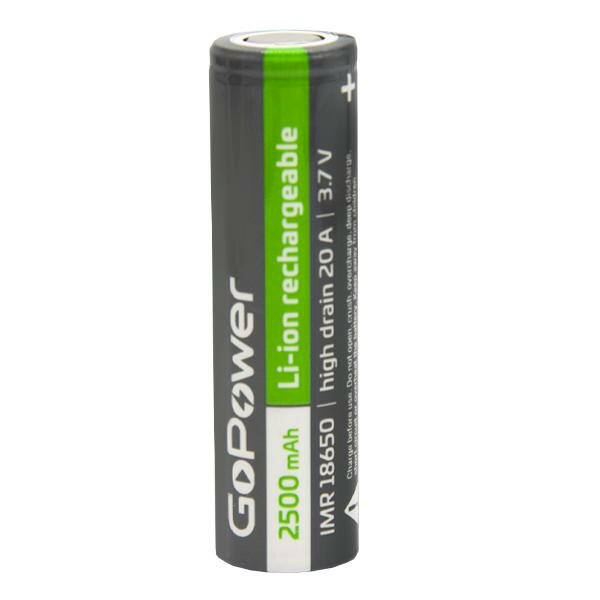 Аккумулятор высокотоковый GoPower IMR18650 High Drain 20A 2500mAh 3.7v 00-00018356, 1шт.