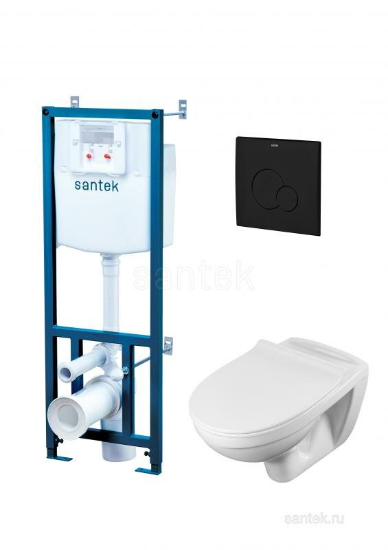 Santek Комплект 4 в 1 Бореаль с подвесным унитазом с сиденьем-микролифт 1WH501775, кнопка черная Santek