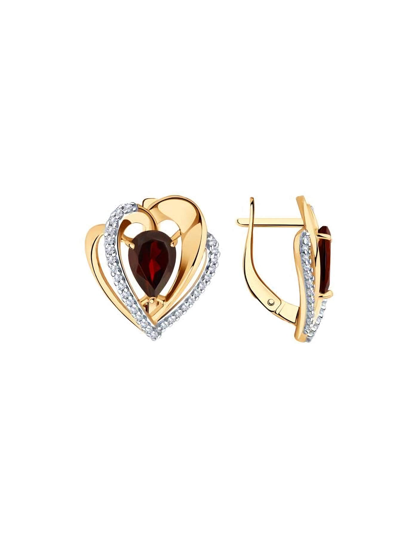 Серьги, серебро, 925 проба, золочение, гранат