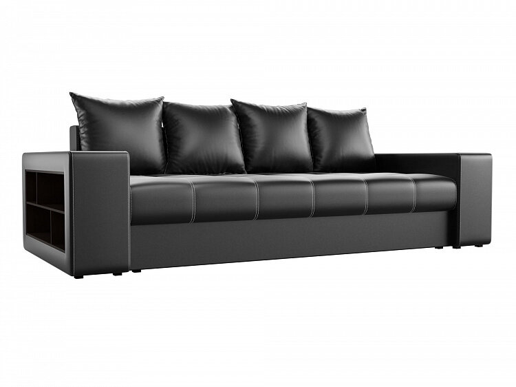 Прямой диван Дубай (Марго) Черный экокожа, еврокнижка, 243х110х80 см, с ящиком для белья