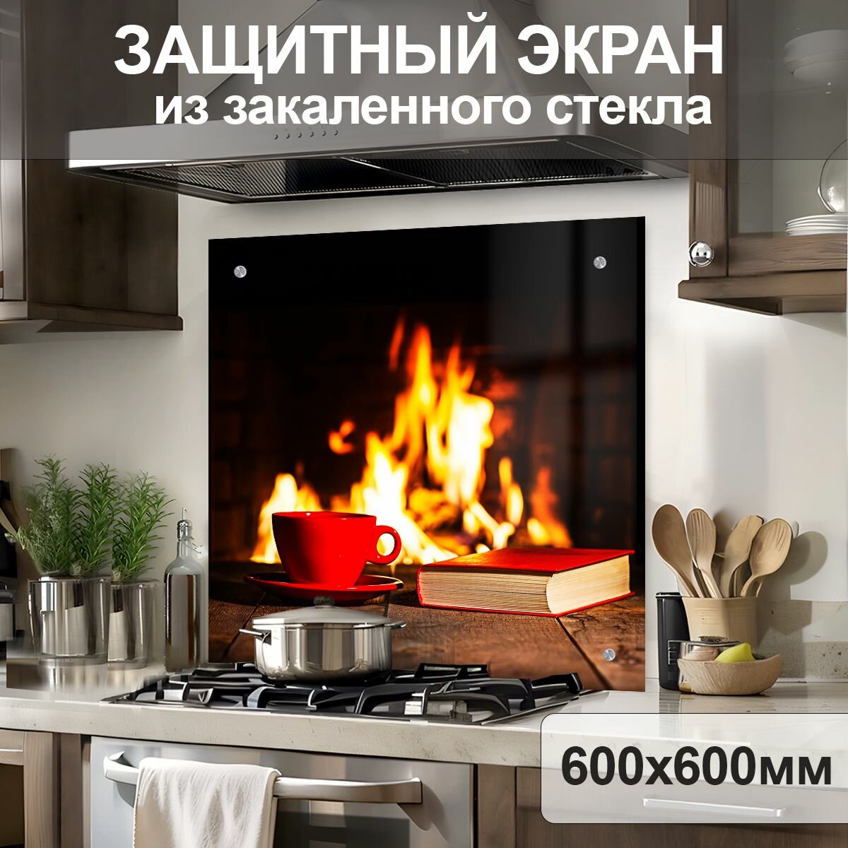 Защитный экран от брызг на плиту 600х600х4мм. Стеновая панель для кухни из закаленного стекла. Фартук для кухни на стену