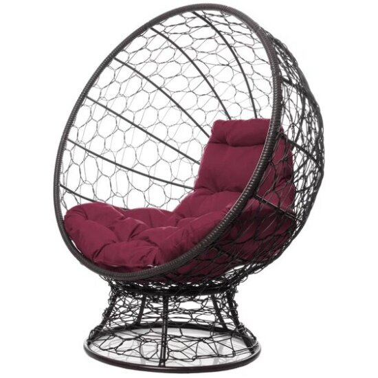 Кресло M-group кокос на подставке с ротангом коричневое, бордовая подушка