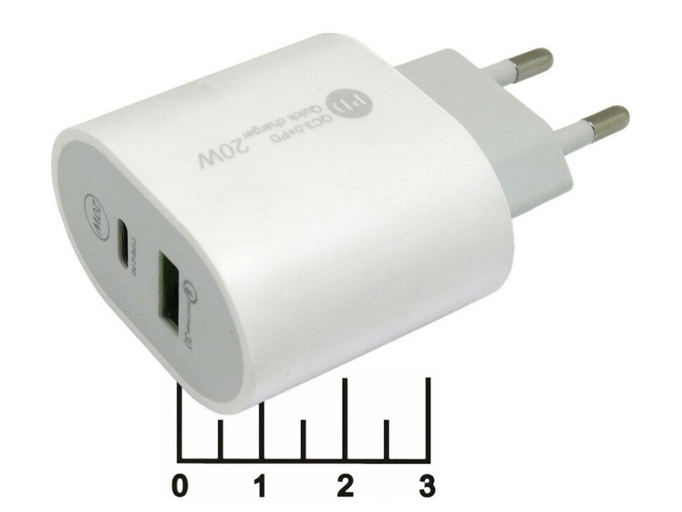 Сетевое зарядное устройство USB + Type C 5V 3A/9V 2.4A/12V 1.5A QC-3.0+PD 20W AR-1028