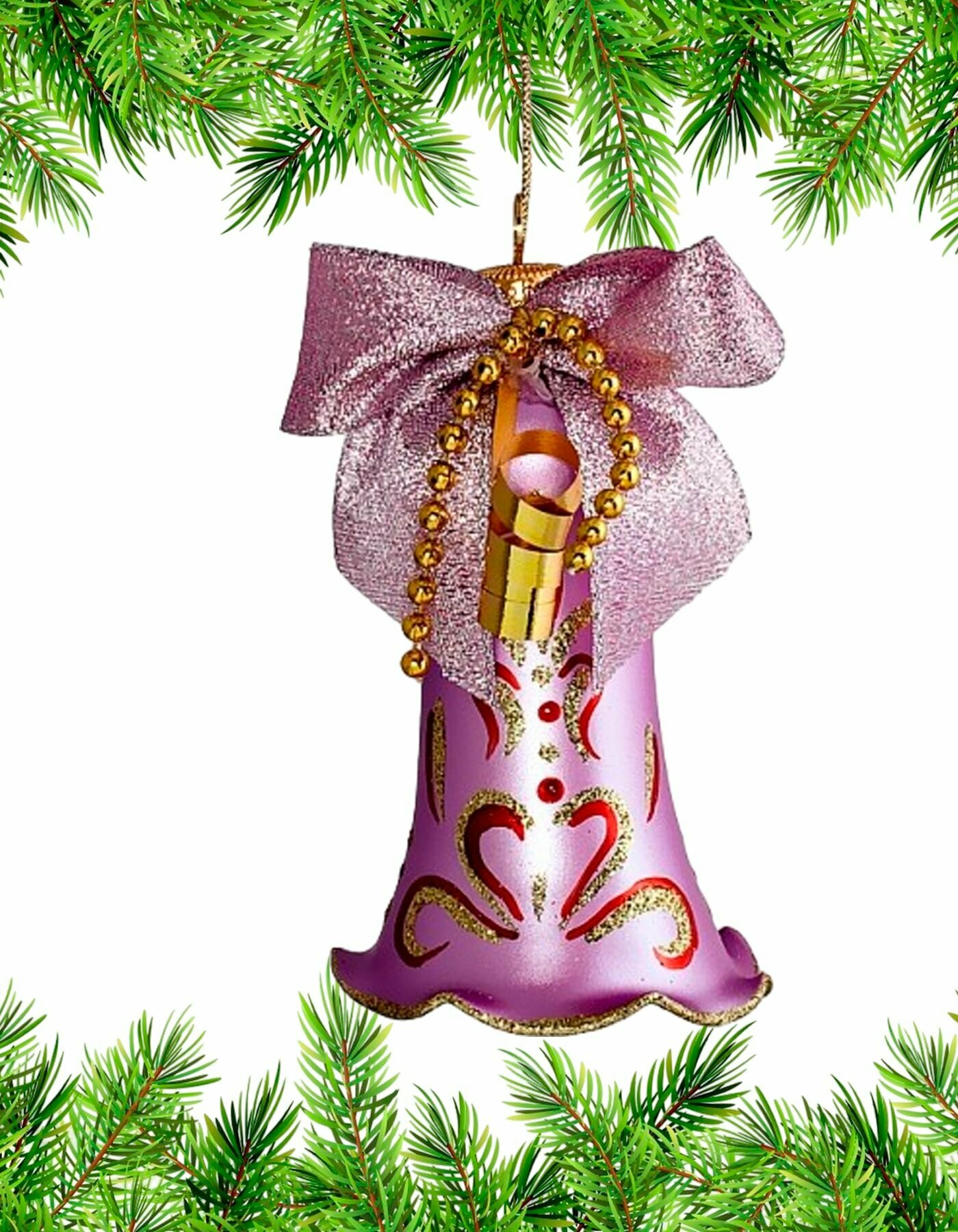 Игрушка на елку колокольчик Сувенирный розовый
