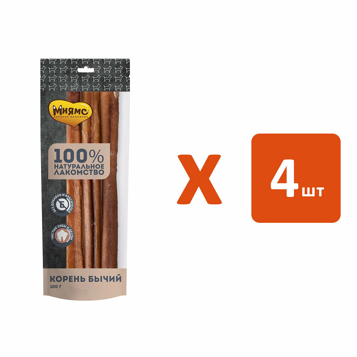 Лакомство мнямс для собак корень бычий сушеный 100 гр (1 шт х 4)