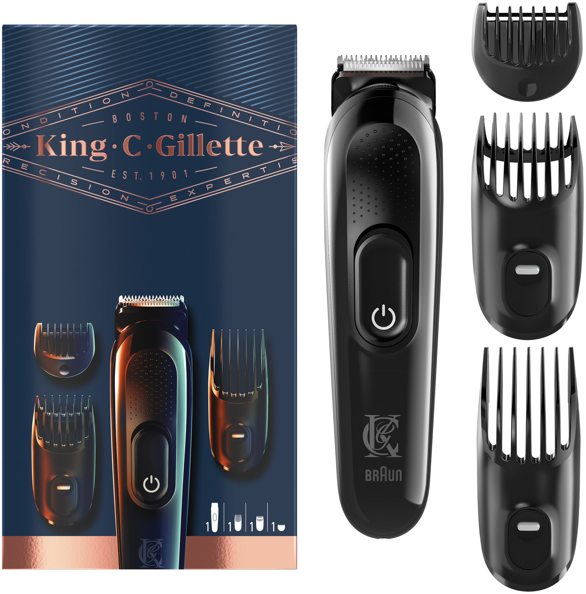 Триммер Gillette King C. для бороды, 1 кассета, беспроводной, с острыми лезвиями, синий