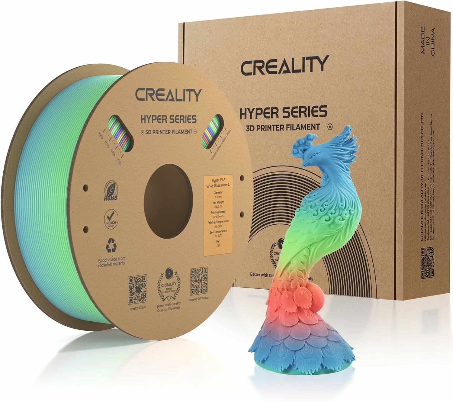 Филамент Creality Hyper Series PLA 3D Printing 1kg Радужный длинный