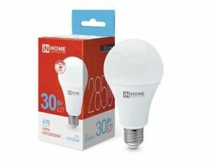 Лампа светодиодная ASD/inHome VC ЛОН A70 E27 30W(2700lm) 6500К 6K 135x70 (без пульсации) 4165