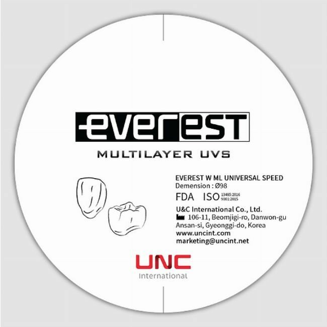 Диск циркониевый Everest Multilayer UVS многослойный, размер 98х18мм, оттенок A3, UNC Inc (Корея)