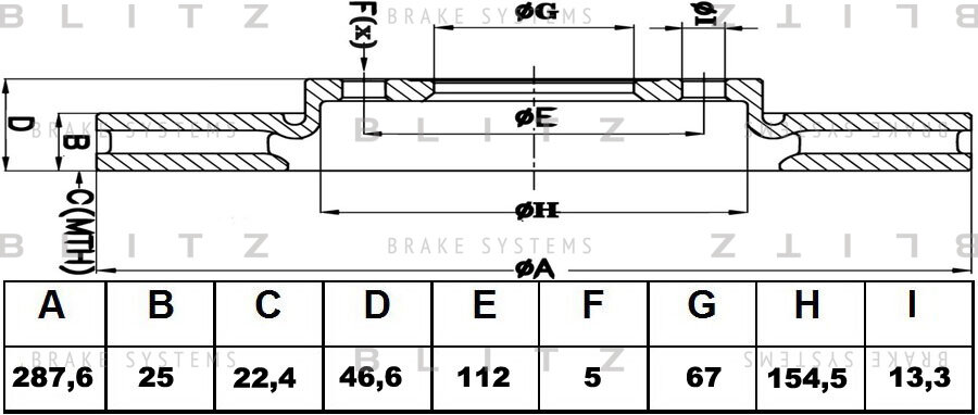 Диск тормозной перед Blitz BS0136