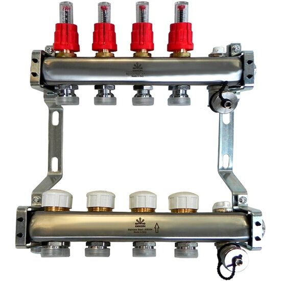 Коллектор Gekon 1"x3/4"EU, отв.-4 (в комплекте термостат, расходомер, воздухоотводчик)
