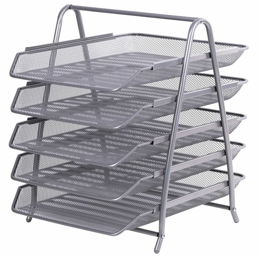 Лоток горизонтальный для бумаг BRAUBERG "Germanium", 5 секций, 370х355х295 мм, металл, серебро