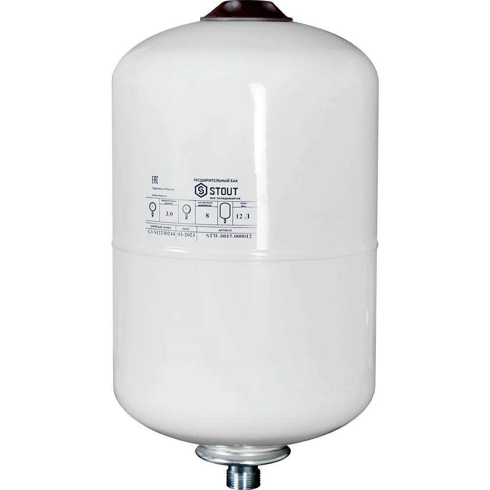 Расширительный бак, для ГВС 12 л. вертикальный (цвет белый) STOUT ФУМ лента
