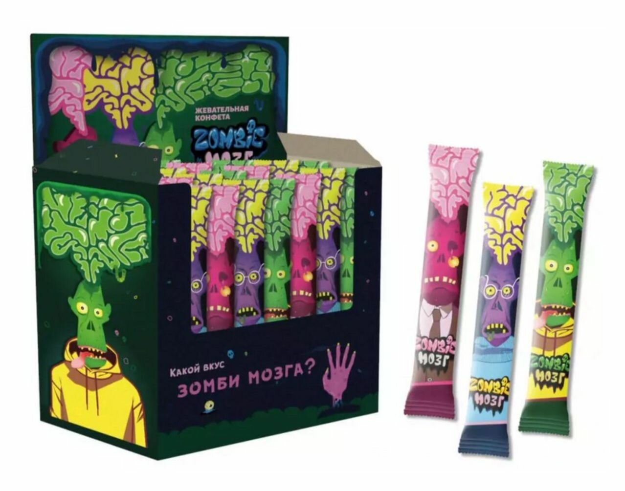 Жевательная конфета Zombi мозг микс 75 шт по 18гр