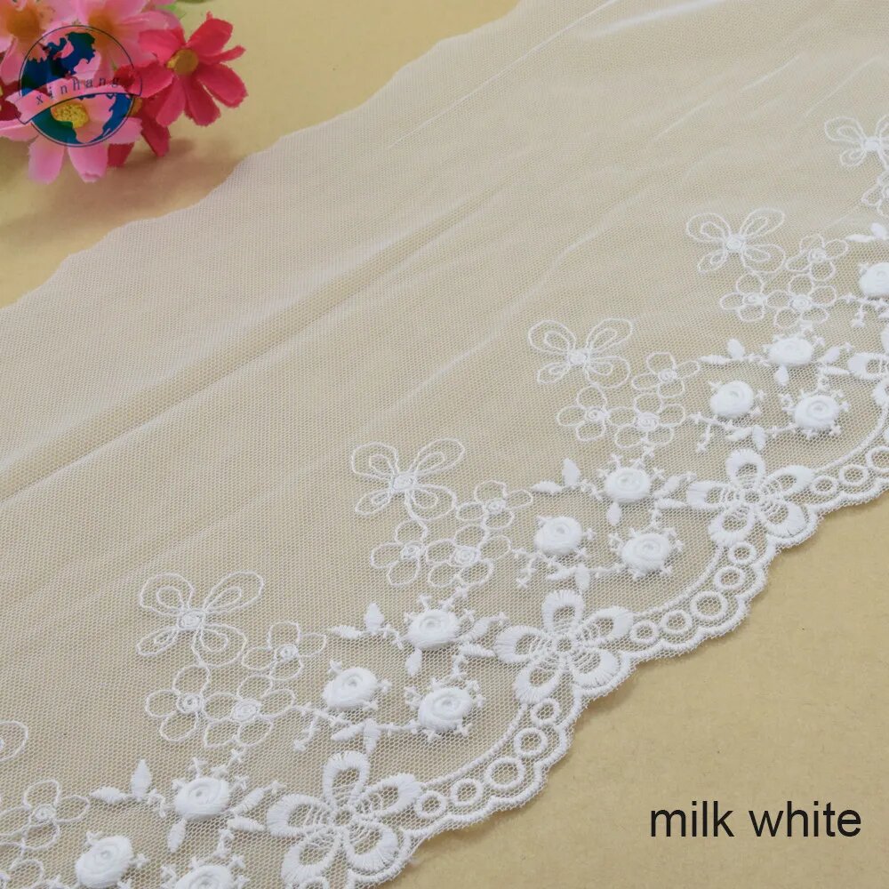 Ширина 20 см, белая кружевная хлопковая вышивка, французская кружевная лента с краями, ткань, гипюр, сделай сам, отделка, основовязание, Швейные аксессуары #4179