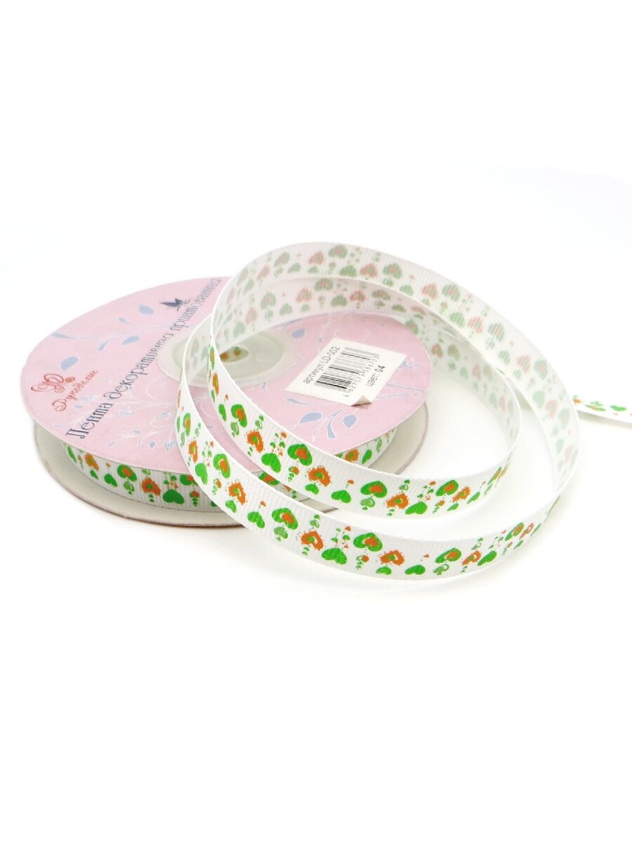 Лента декоративная Рукоделие принтованная, 25 м, цвет 04, полиэстер