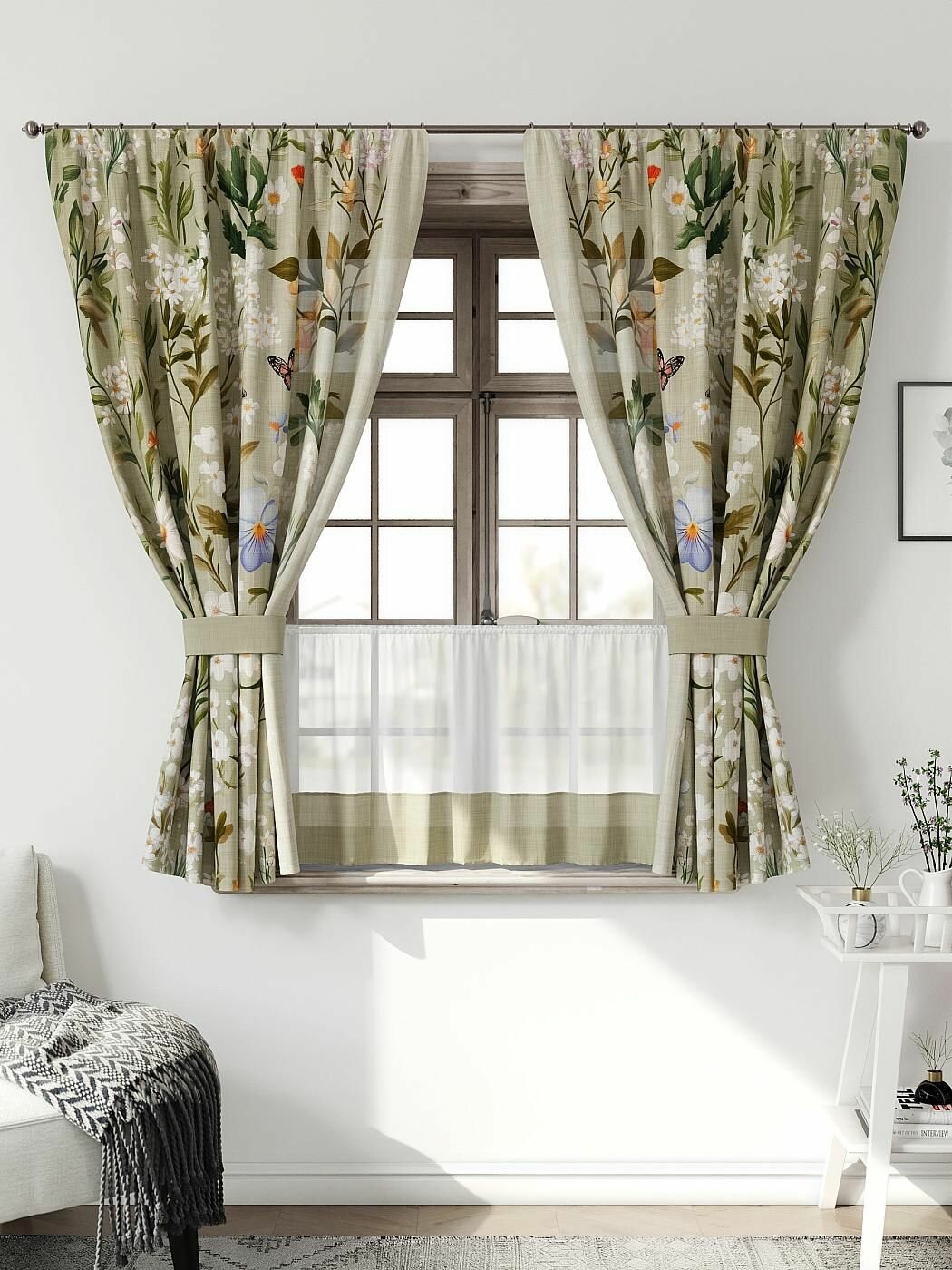 Комплекты штор Comfy Way / шторы в кухню 150х160 см 2 шт, вуаль 100х60 см 1 шт / Иномик - 181