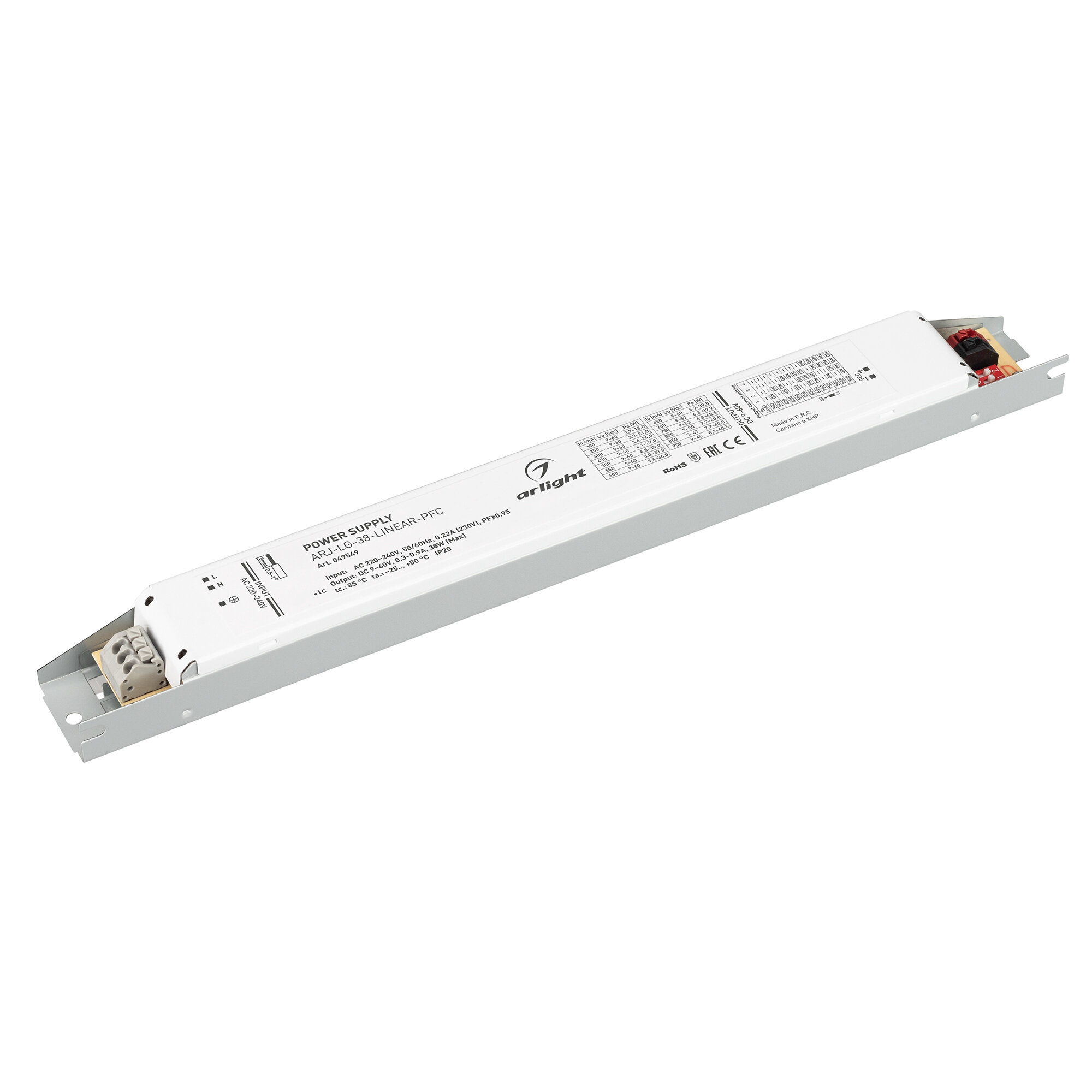 Источник тока Arlight Блок питания ARJ-LG-38-LINEAR-PFC (38W, 9-60V, 0.3-0.9A) (Arlight, IP20 Металл, 5 лет)