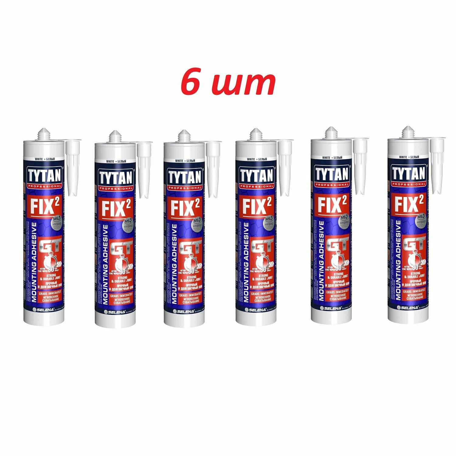 Клей гибридный, мгновенная схватка Tytan Professional Fix2 GT белый (290мл) упак (6 шт)