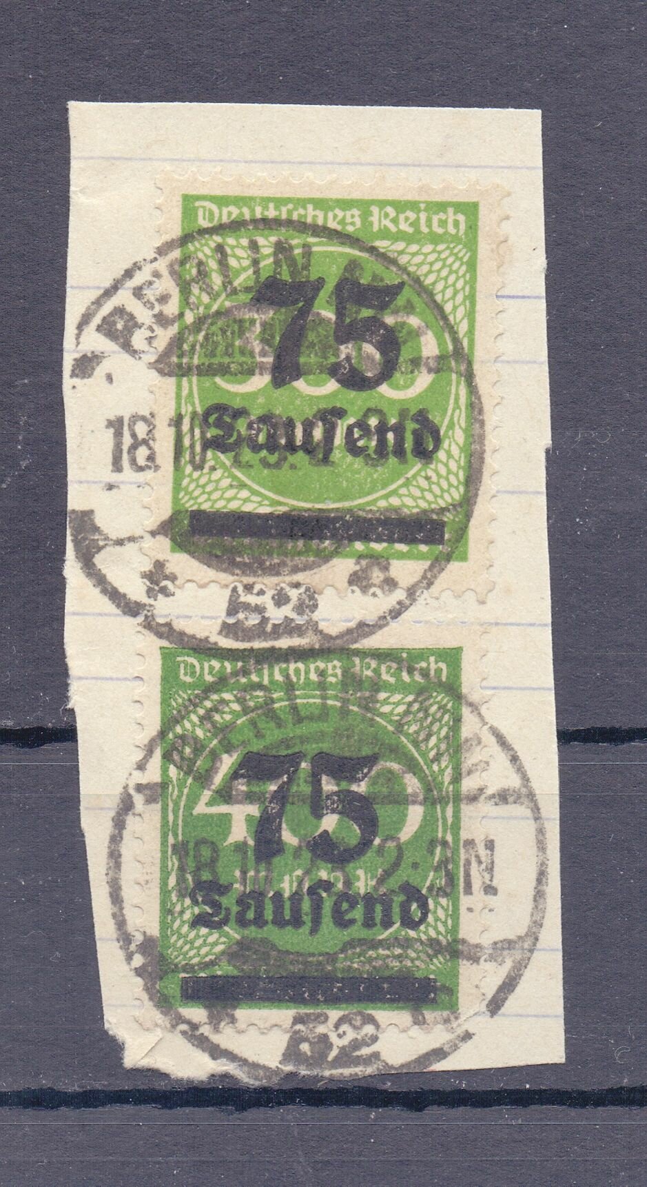 Почтовые марки Германская Империя Рейх, Стандарт 1923 год. Редкие, гашеные на вырезке - 2 штуки.