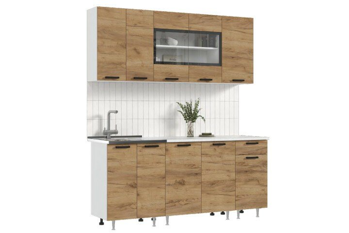 Кухня 180см прямая Рио NEW 1,8м (490) (Дуб Крафт, Белый (Антарес))