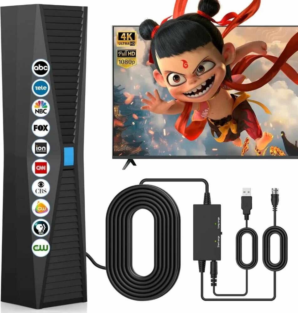 Антенна для Smart TV для местных каналов, комнатная, дальнего радиуса действия, цифровая HDTV-антенна для всех Smart/старых телевизоров, поддерживает 4K 1080P HD DVB-T2