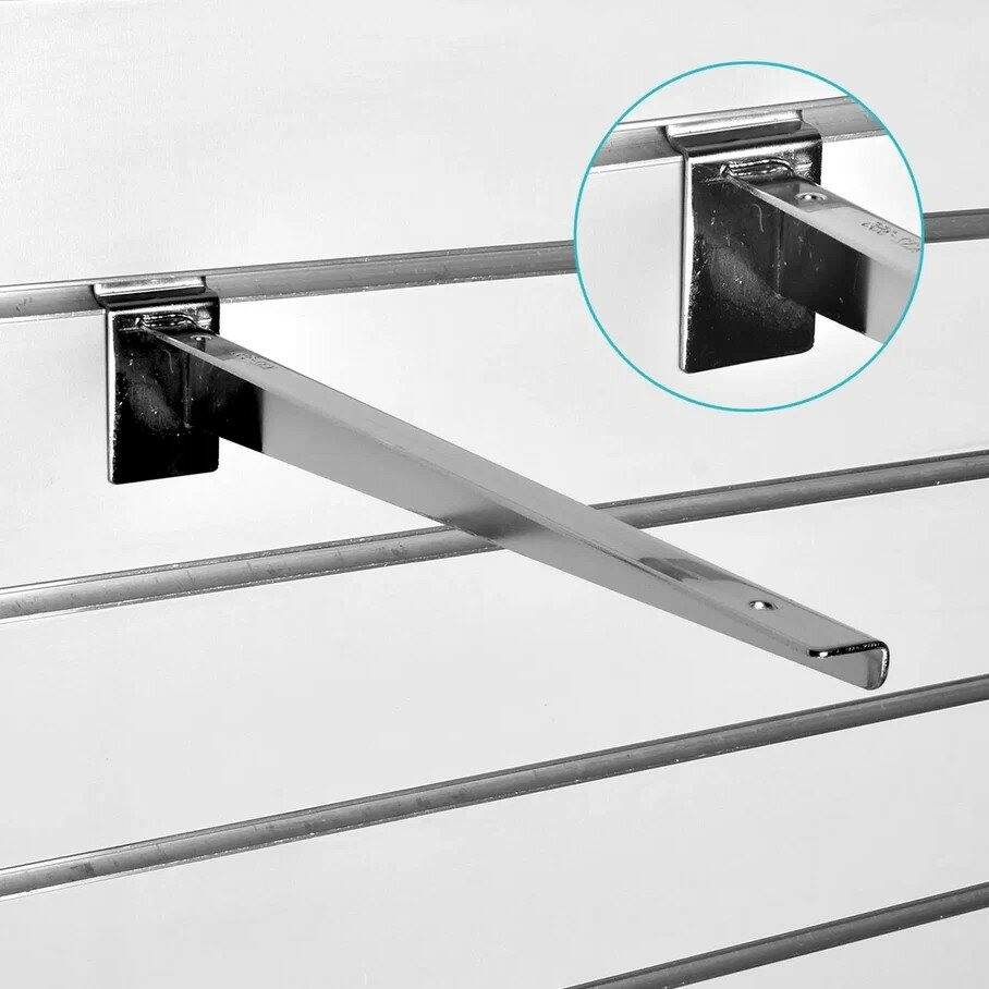 2 Пары Кронштейн усиленный на экономпанель L- 350 мм. для полки из ДСП или стекла, ХРОМ