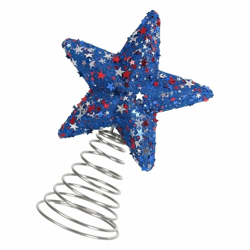 Пятиконечная звезда с цветными блестками на День независимости, реквизит для украшения рождественской елки-голубая пятиконечная звезда-красные, синие и серебряные блестки