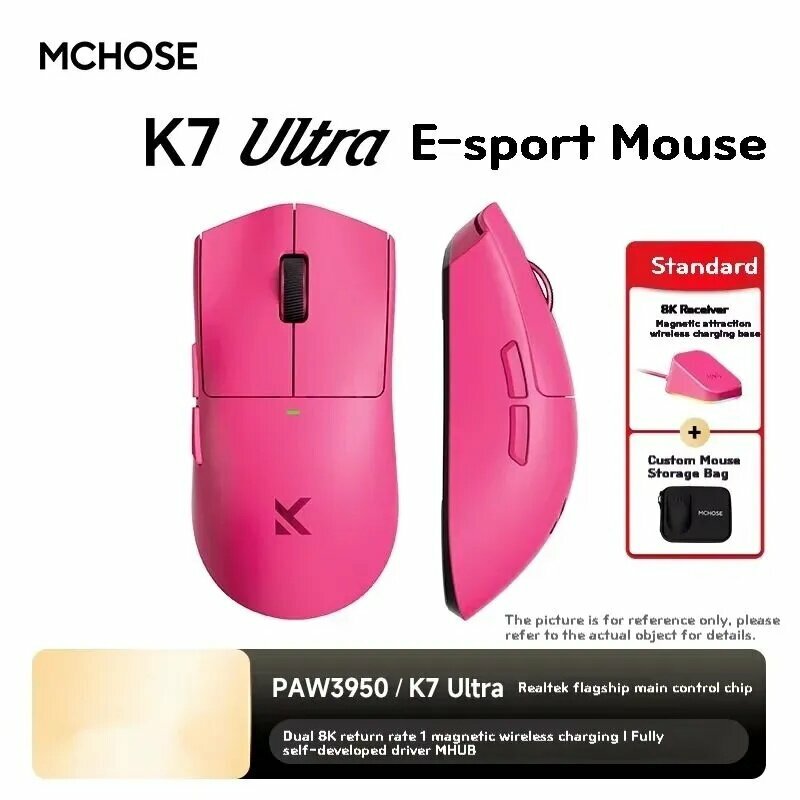 Mchose K7 Ultra Lightweight Wireless игровая беспроводная мышь-темно розовый
