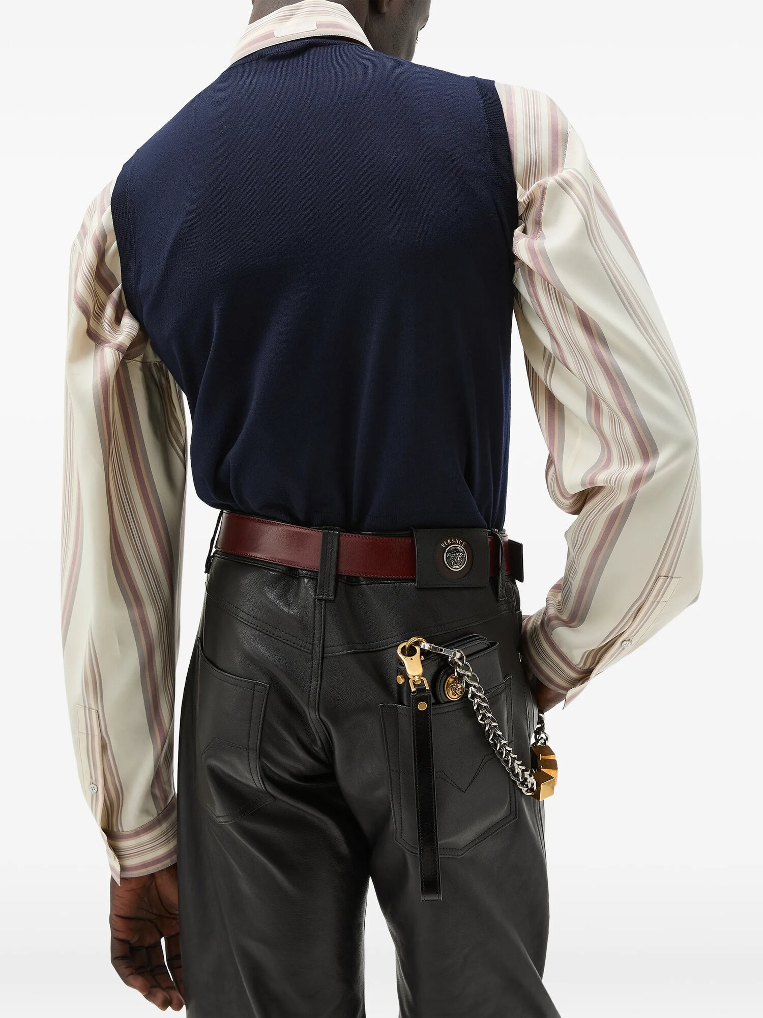 Жилет Versace Embroidered wool knit vest, размер 46, синий — фото 1