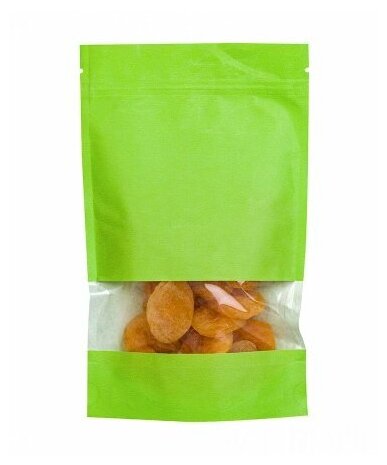 Пакет дой-пак 135x225(+35)мм, крафт (зеленый), с окном 40мм, 50шт