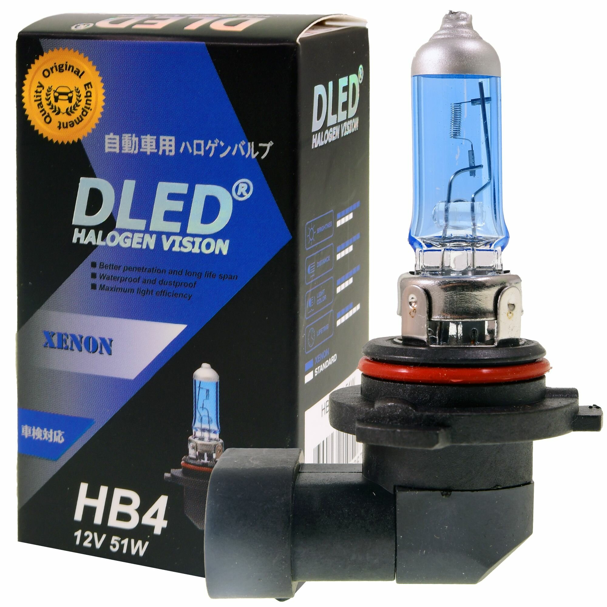 Автомобильная лампа HB4 9006 P22d 12V 51W 5000K Бренд DLED Серия "XENON VISION" Белый (1шт.)