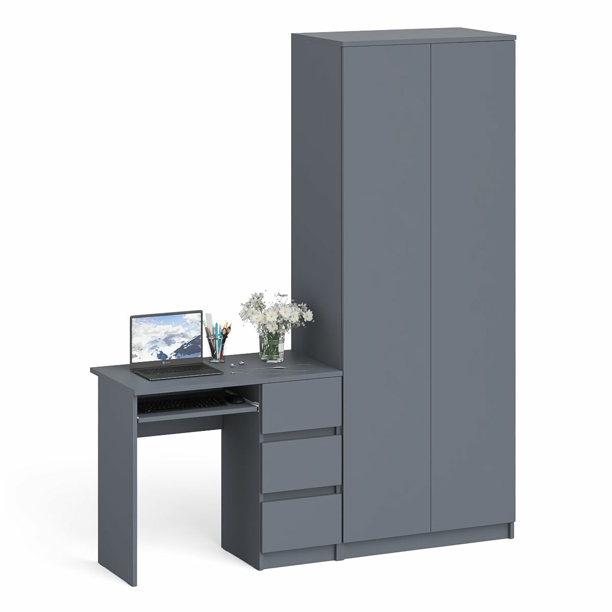 Шкаф распашной две двери СВК Мори 800.1 и стол компьютерный правый цвет графит, 170,4х50,4х209,6 см.